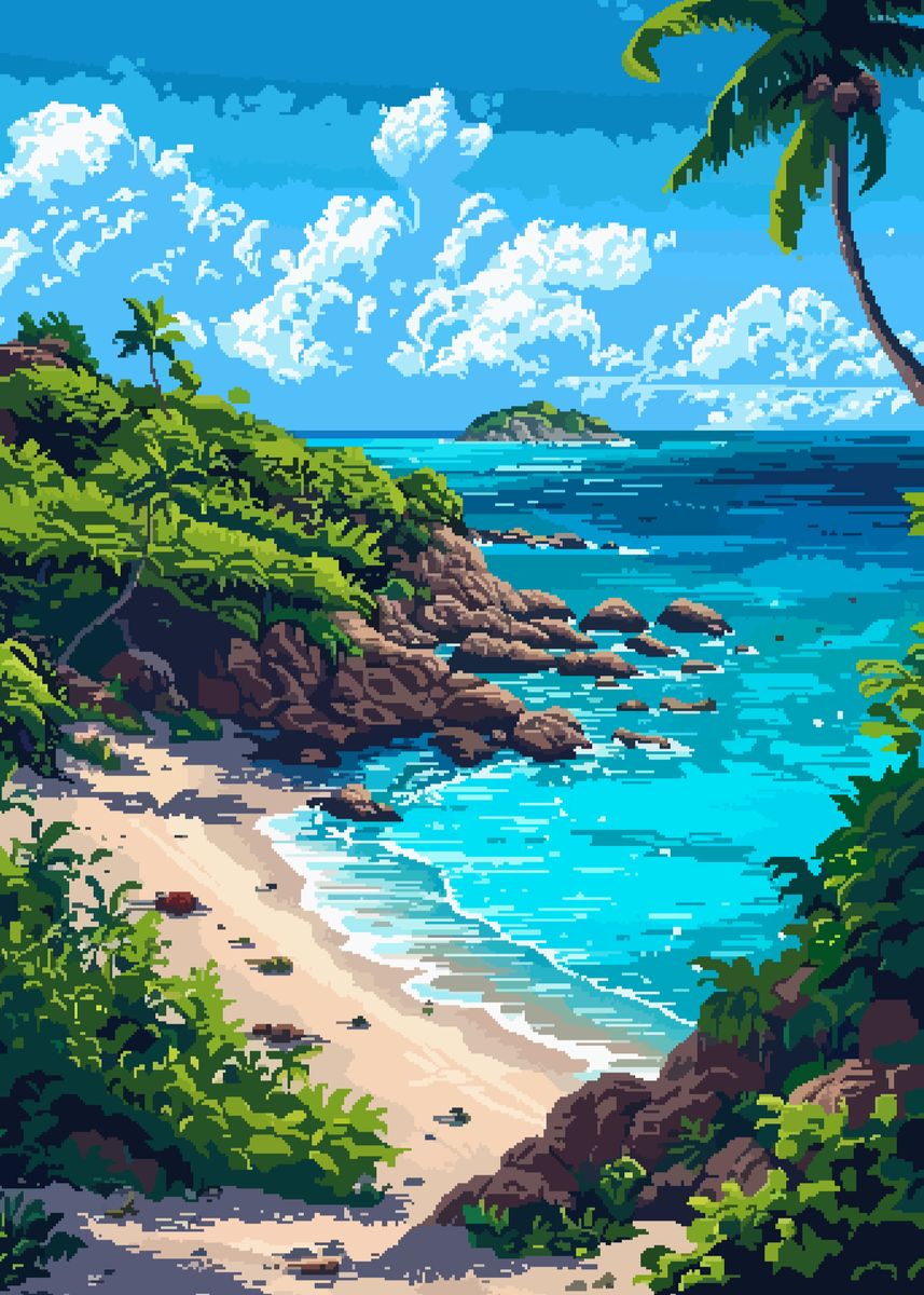 'Caribbean Beach Pixel Art' Poster, picture, metal print, paint by ...
