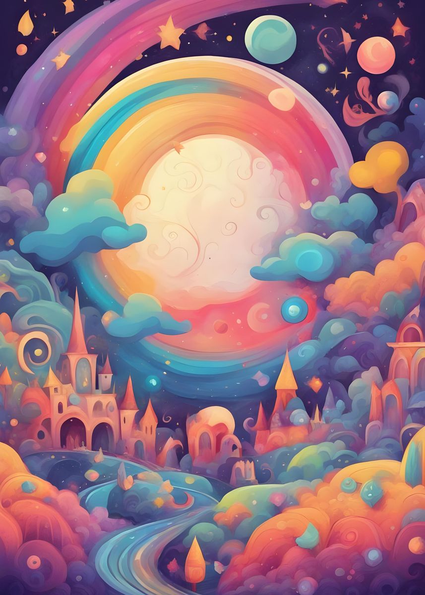 'Rainbow Fantasy World' Poster, picture, metal print, paint by ALMA ...