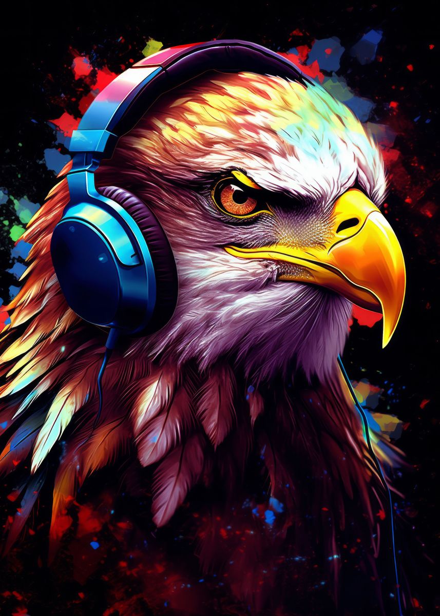 'Eagle with Headphones' Poster, picture, metal print, paint by AnHa ...