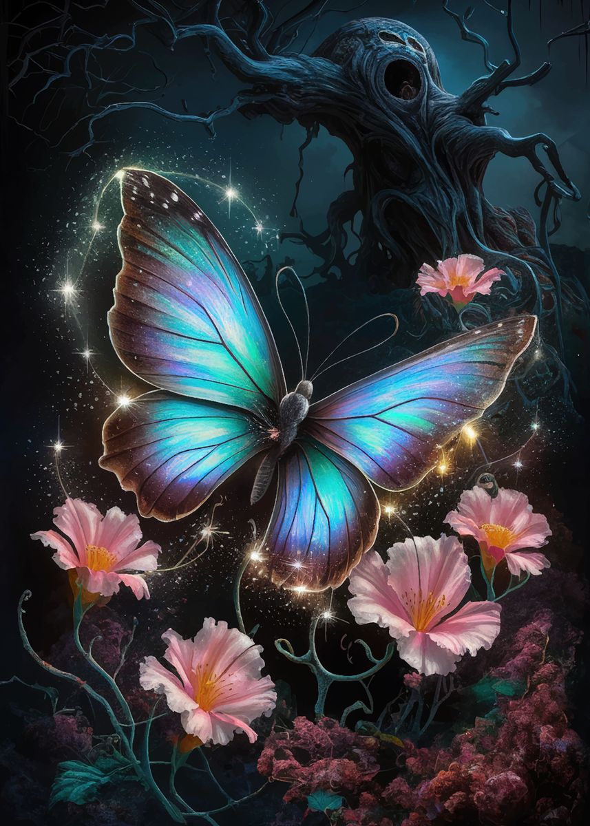 'Butterfly and flowers' Poster, picture, metal print, paint by ...