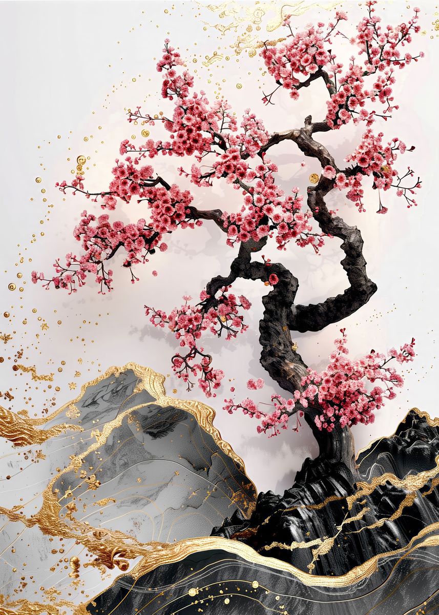 'Abstract kintsugi Sakura' Poster, picture, metal print, paint by Simon ...