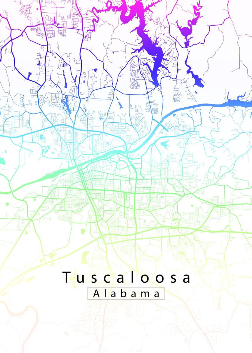 'Tuscaloosa Alabama Map' Poster, picture, metal print, paint by Robin Niemczyk | Displate