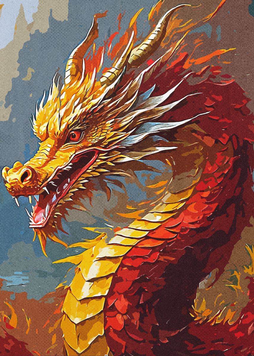 'Head Gold Dragon ' Poster, picture, metal print, paint by Hamka Risha ...