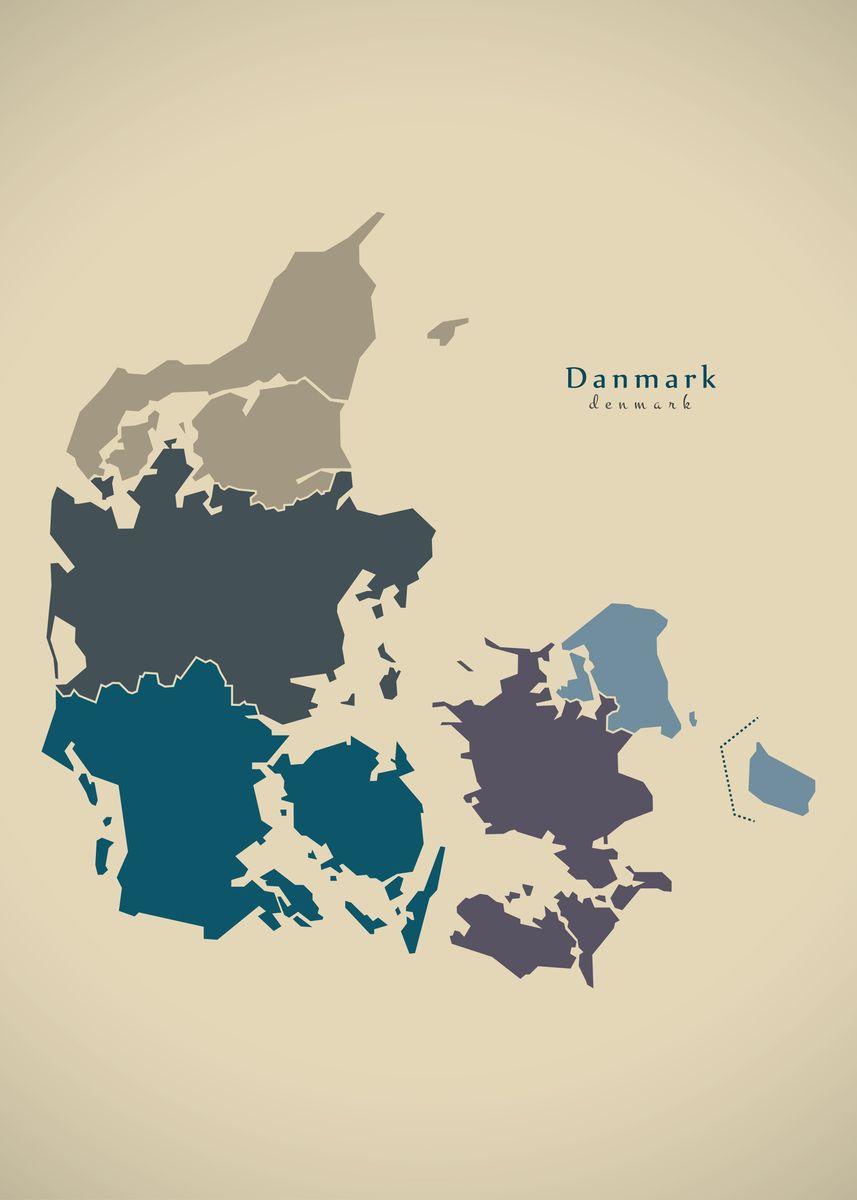 'Denmark with regions map' Poster, picture, metal print, paint by Ingo ...