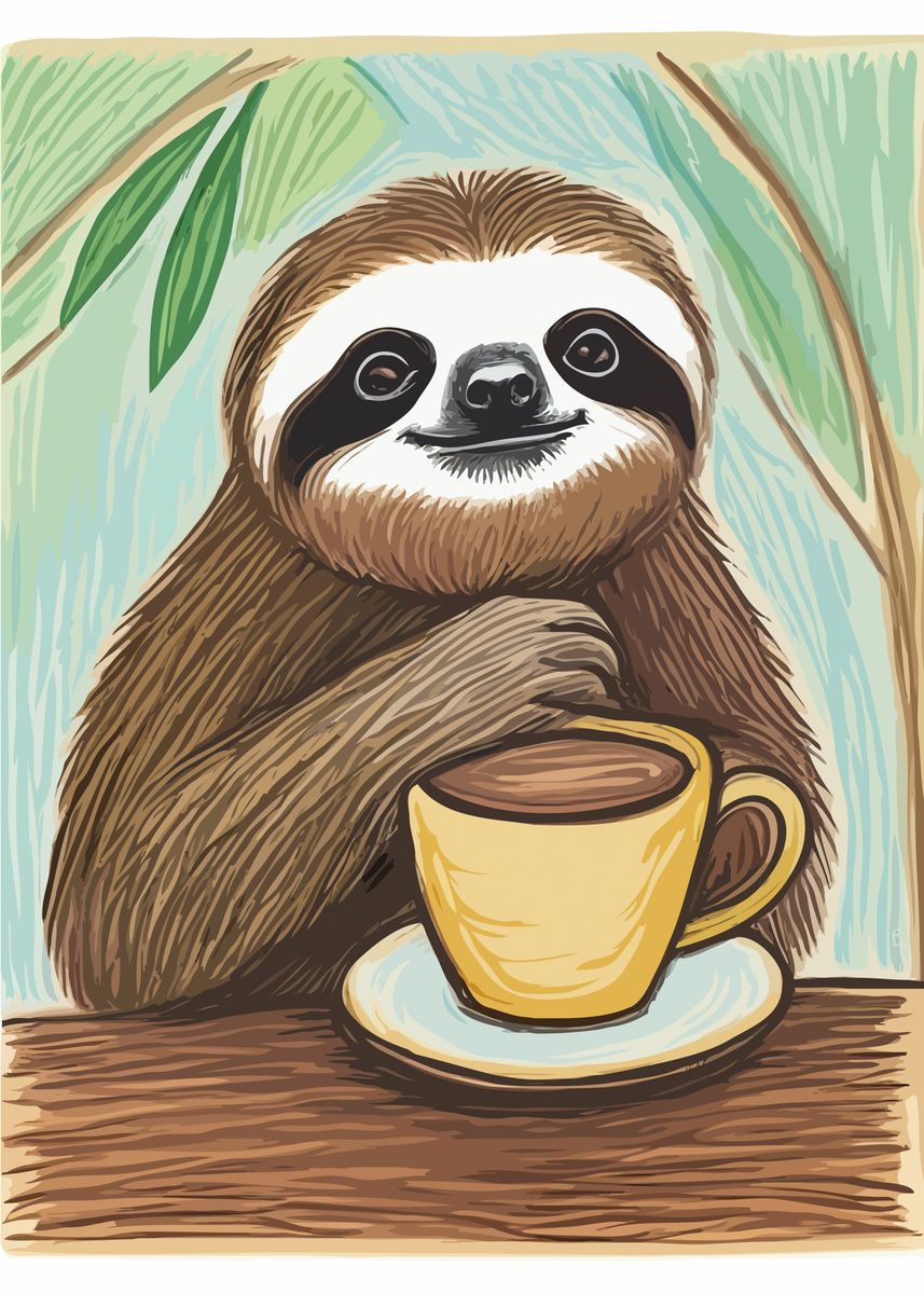 'Smile Sloth' Poster, picture, metal print, paint by Classic Hat | Displate