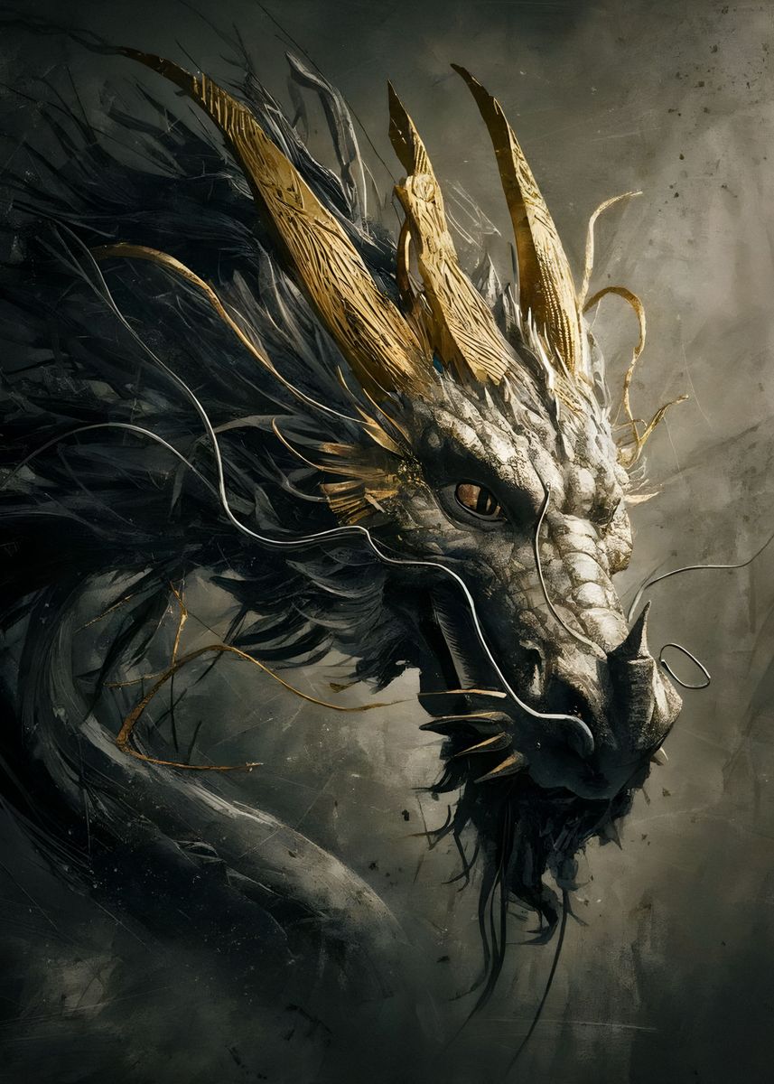 'Gold Dragon' Poster, picture, metal print, paint by Lukasz Kobylka ...
