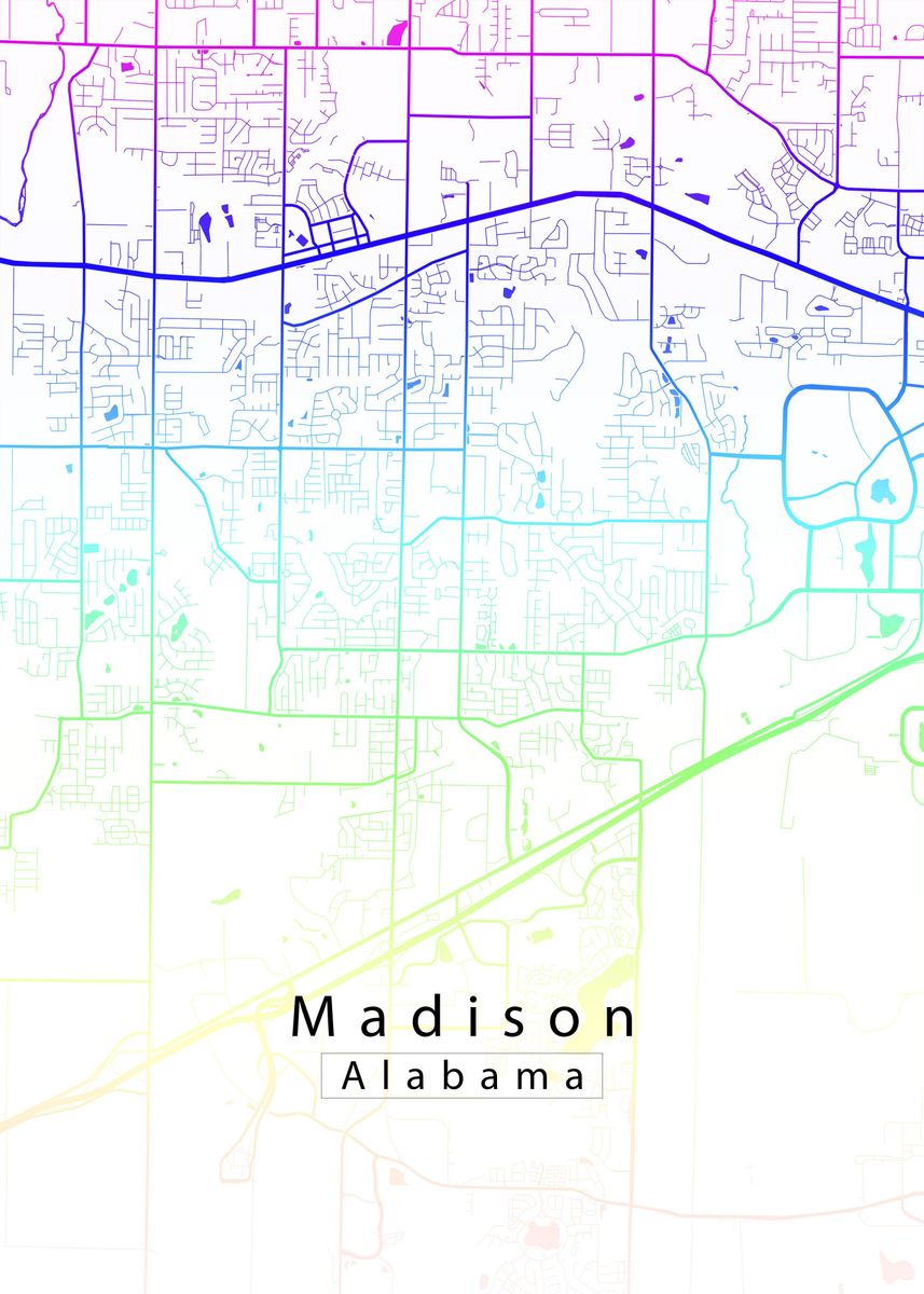 'Madison Alabama City Map' Poster, picture, metal print, paint by Robin ...