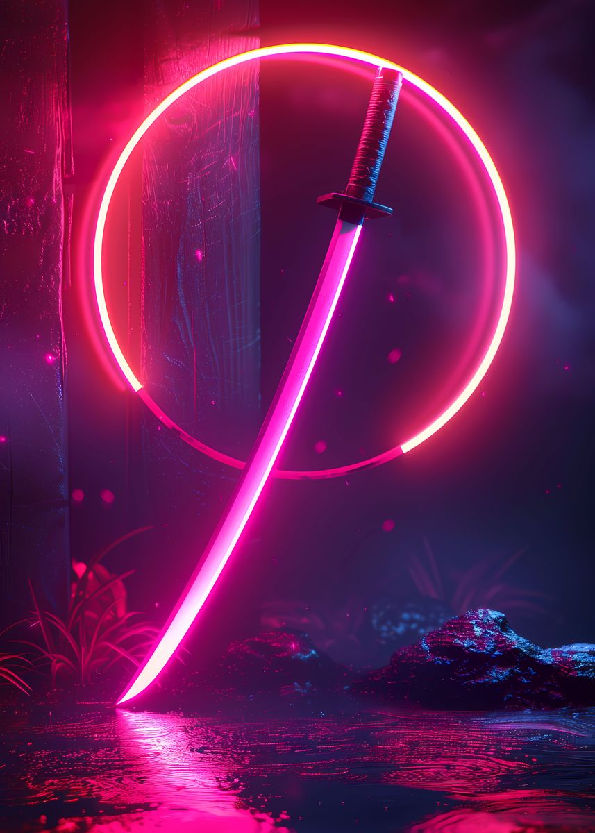 'Neon katana' Poster, picture, metal print, paint by Echelon IMG | Displate