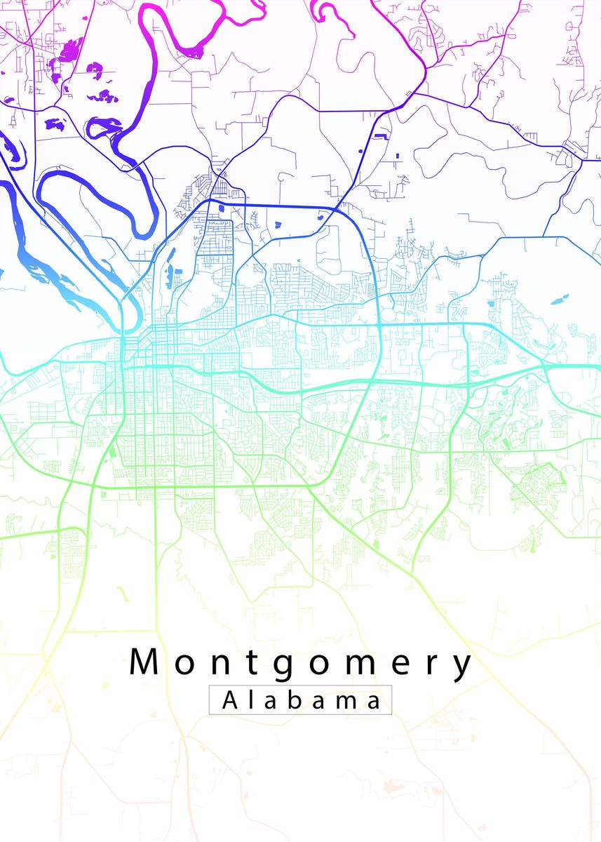 'Montgomery Alabama Map' Poster, picture, metal print, paint by Robin ...