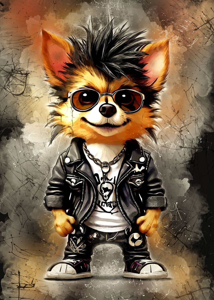 'Cute dog rock star style' Poster, picture, metal print, paint by ...