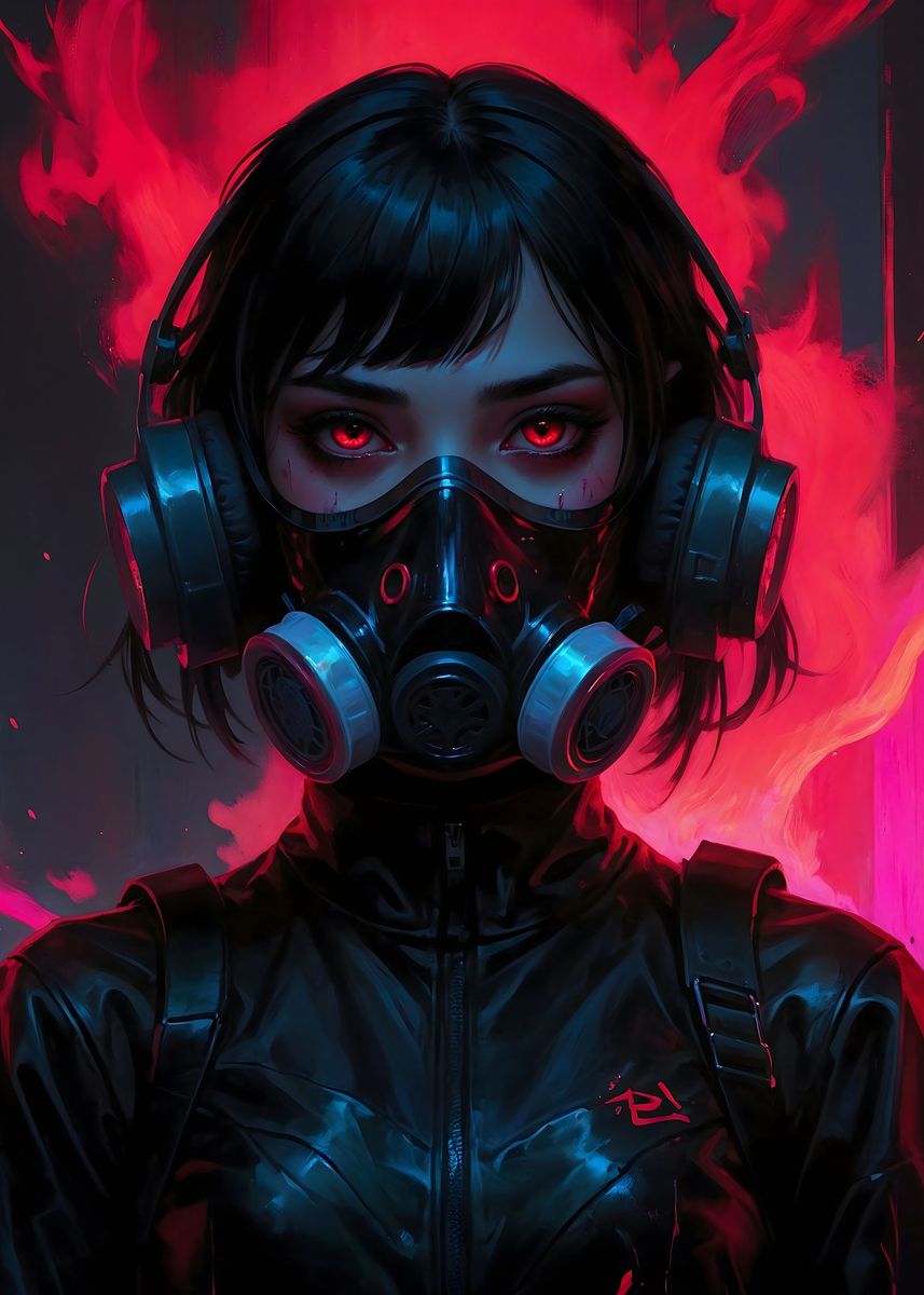 'dark cyberpunk gasmask gir' Poster, picture, metal print, paint by ...