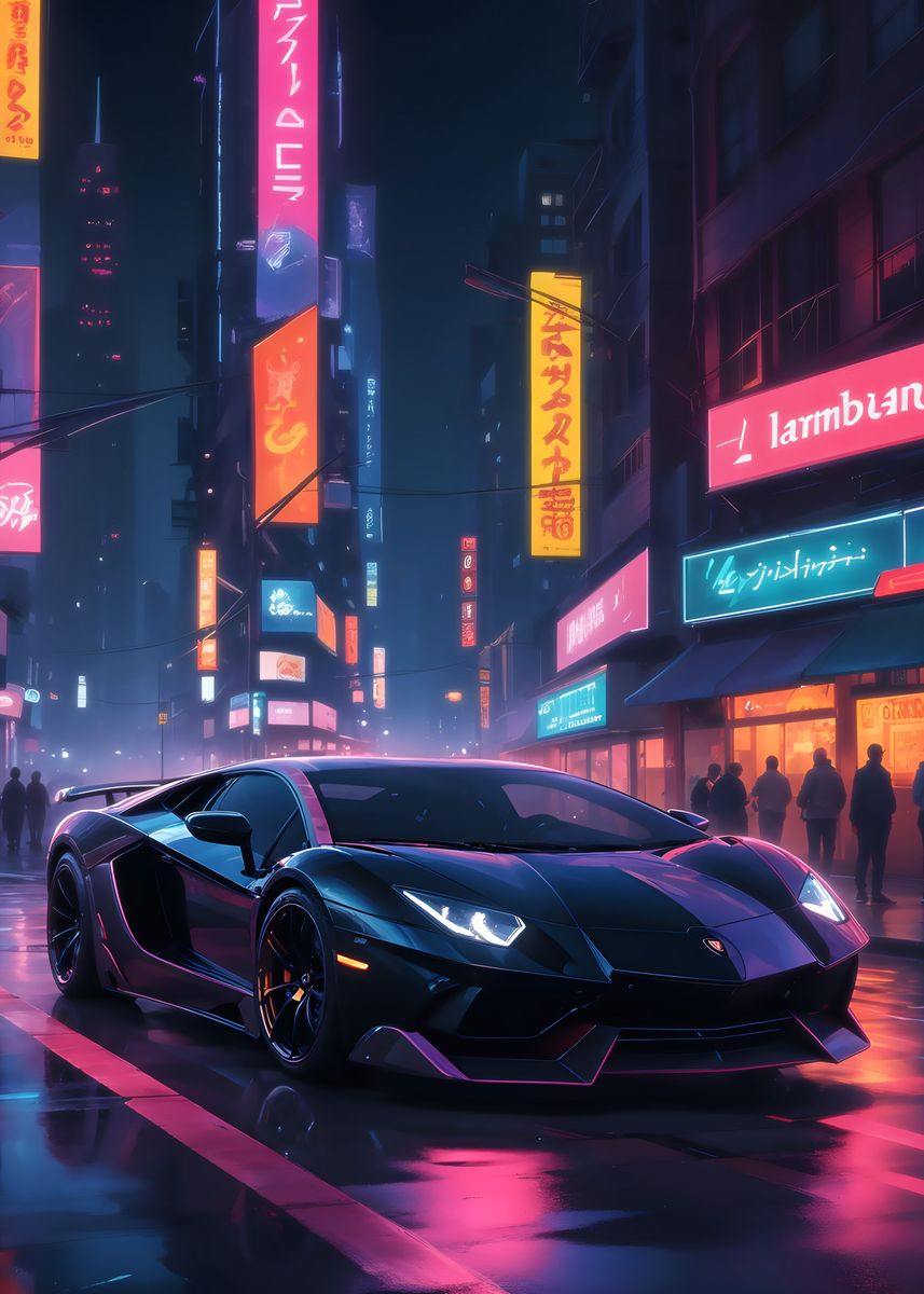 'Lambo Cyberpunk Aventador' Poster, picture, metal print, paint by Uber ...