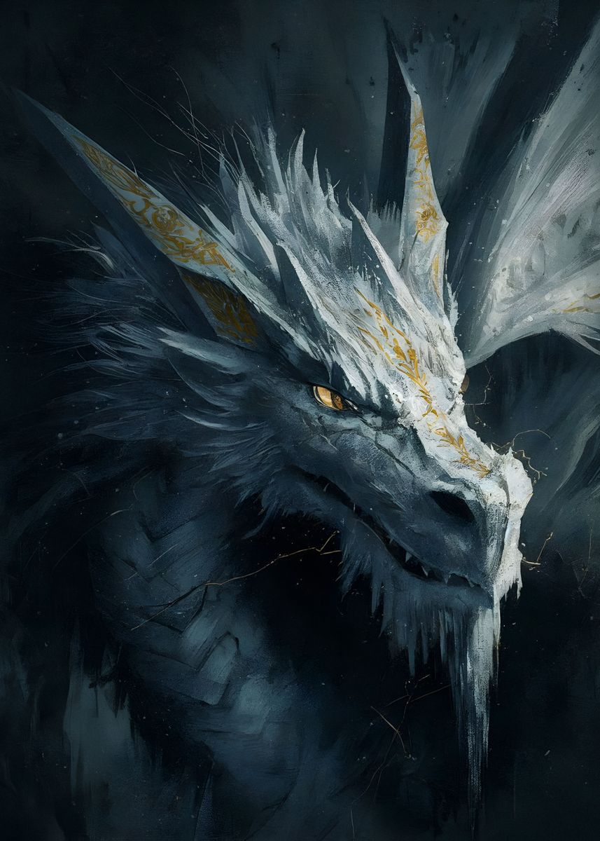 'Ice Dragon' Poster, picture, metal print, paint by Lukasz Kobylka | Displate