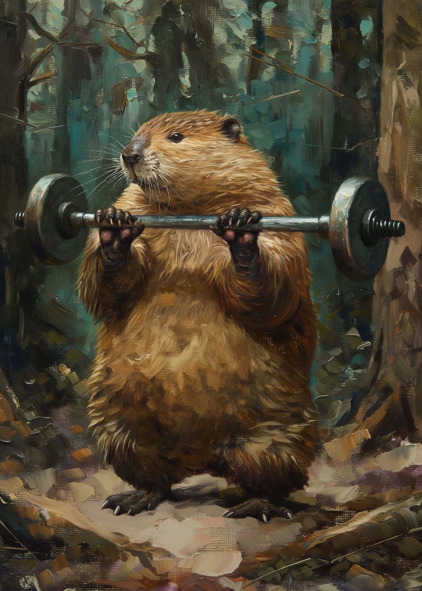 'Fitness Beaver Workout Gym' Poster, picture, metal print, paint by ...