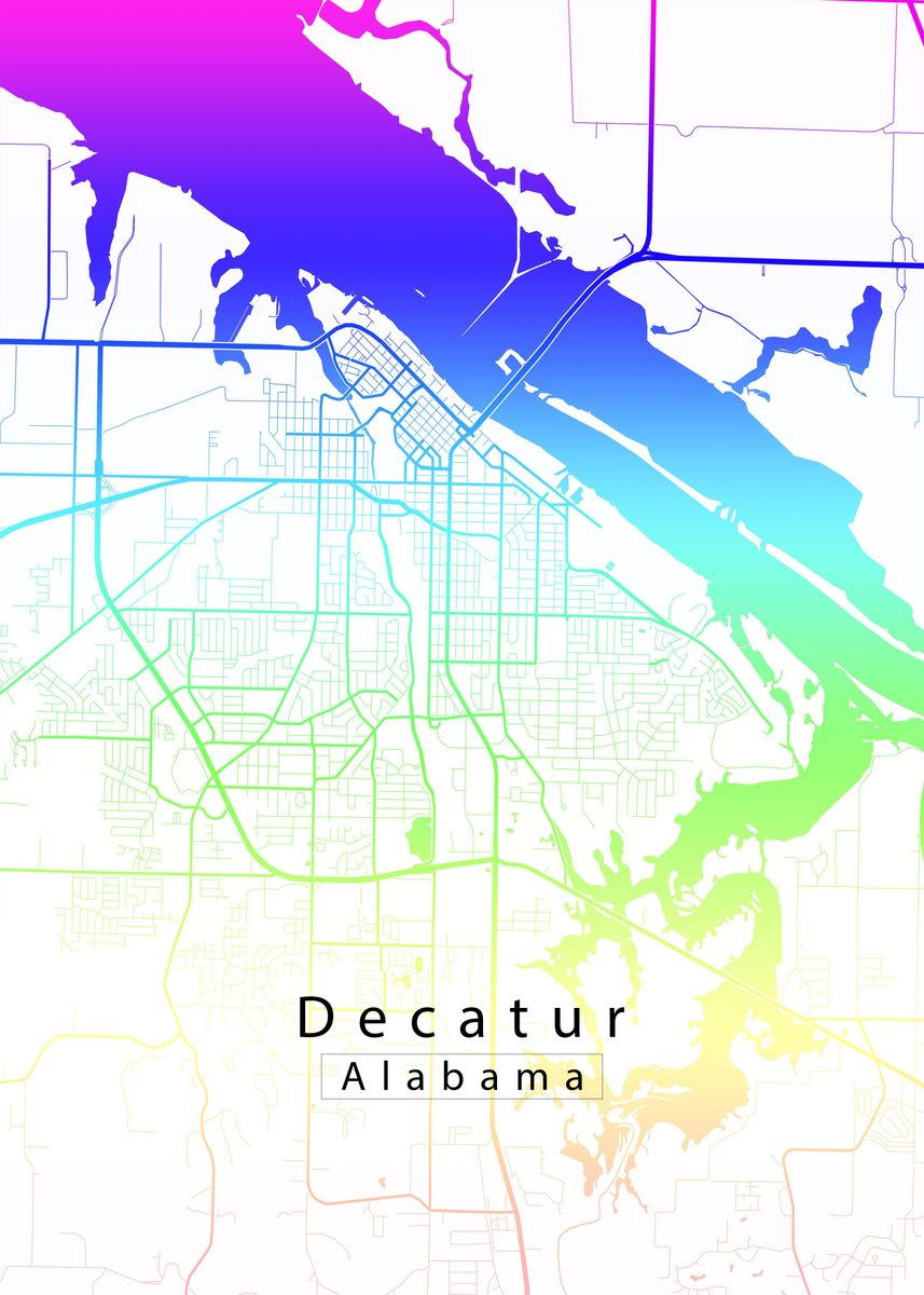 'Decatur Alabama City Map' Poster, picture, metal print, paint by Robin ...