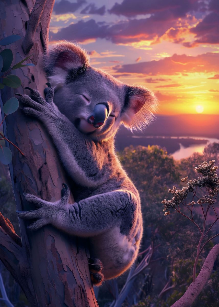 'Koalas Sunset Embrace' Poster, picture, metal print, paint by Rawbin ...