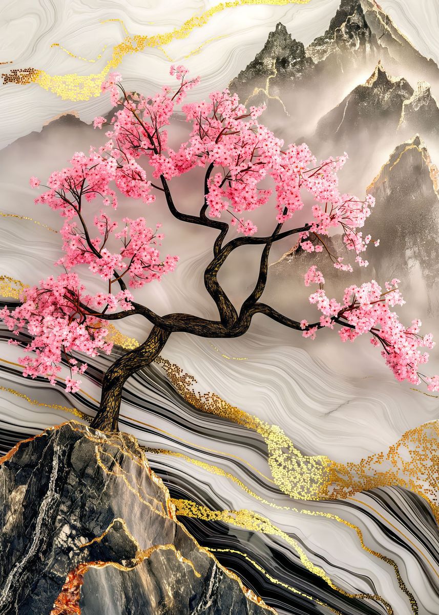 'Abstract Kintsugi Sakura' Poster, picture, metal print, paint by Simon ...