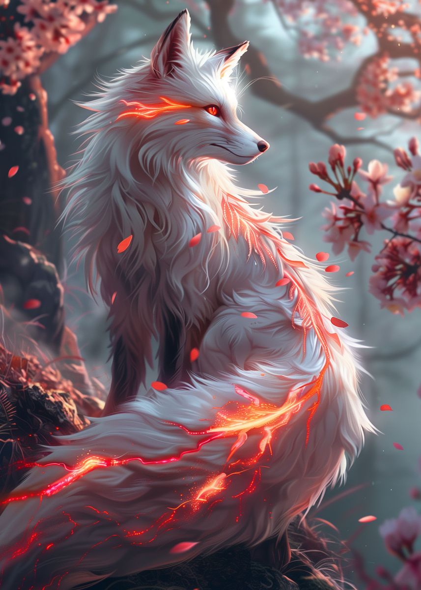 'Sakura Kitsune Fox' Poster, picture, metal print, paint by Creative YS ...