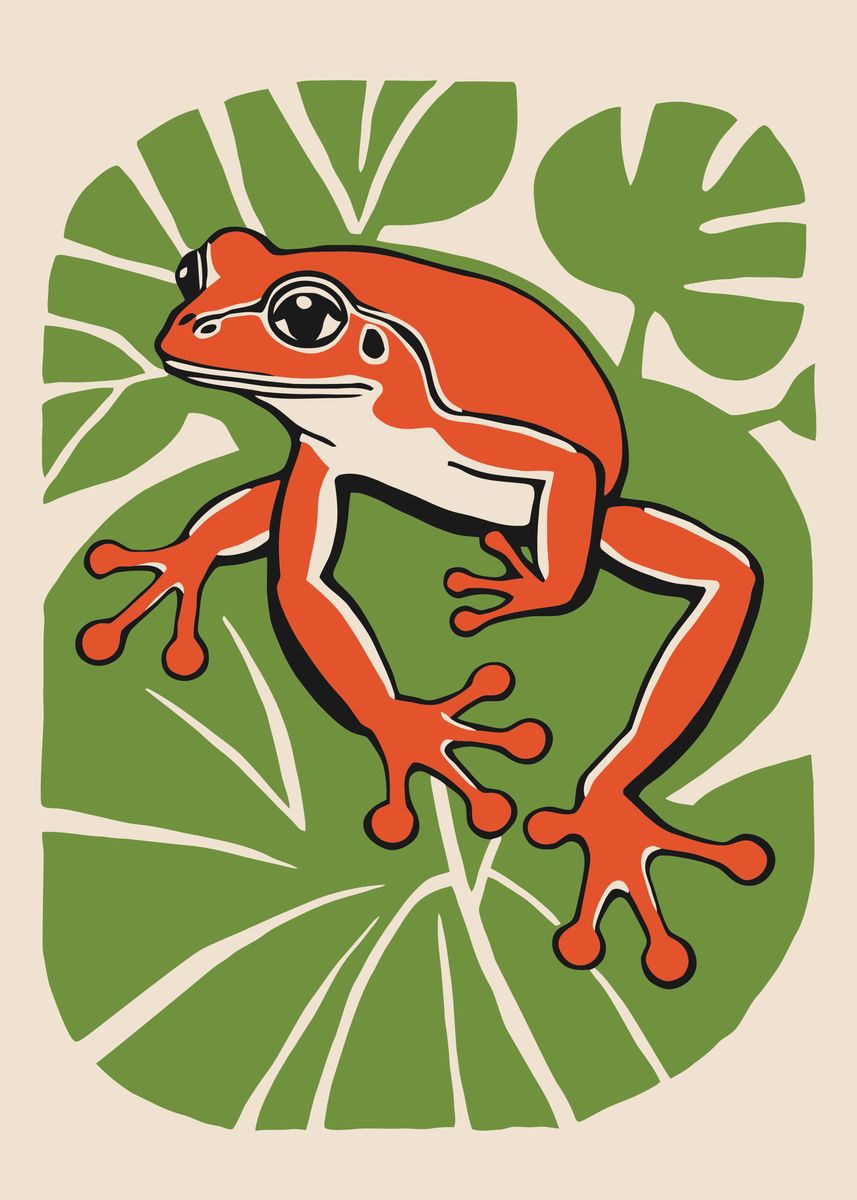 'Retro Red Frog' Poster, picture, metal print, paint by HyggeStudio ...