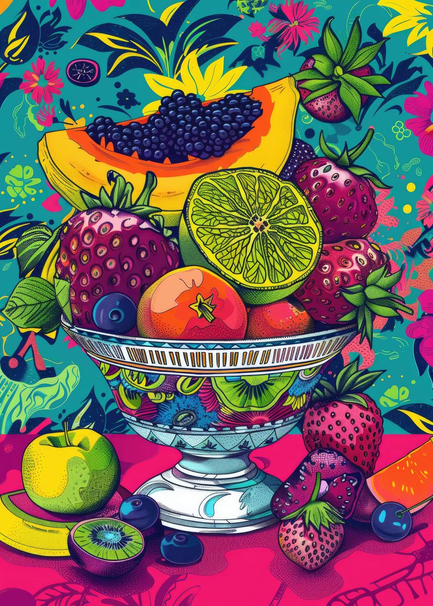 'Exotic Fruit Medley' Poster, picture, metal print, paint by Mezma and ...