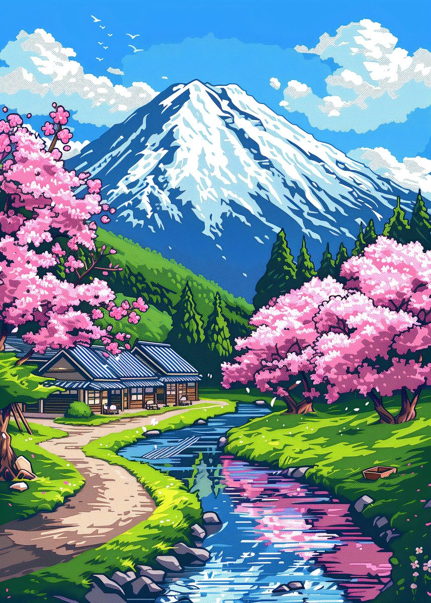 ' Mount Fuji and Sakura ' Poster, picture, metal print, paint by Angel ...