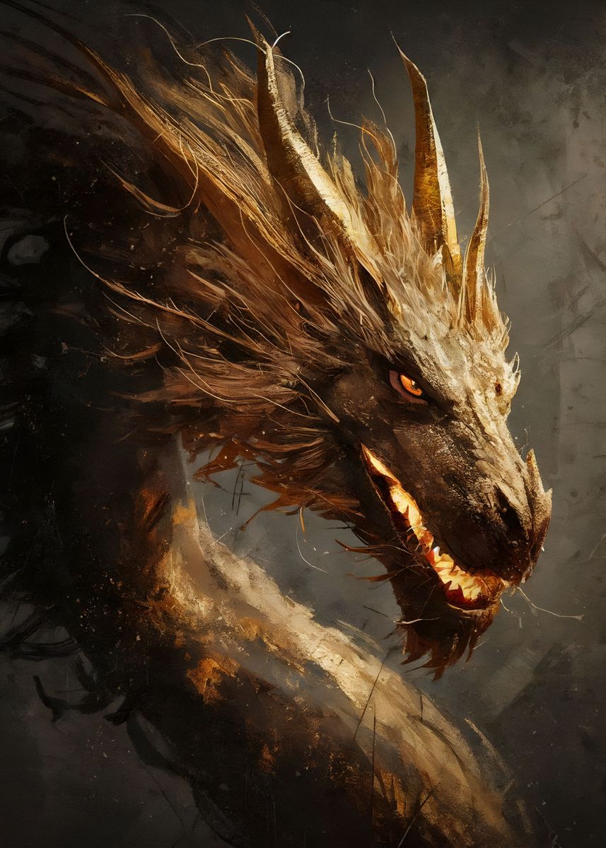 'Gold Dragon' Poster, picture, metal print, paint by Lukasz Kobylka ...