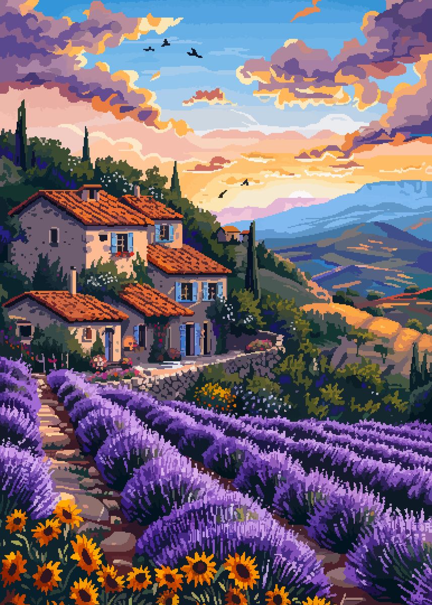 'Tuscany Lavender Pixel Art' Poster, picture, metal print, paint by ...