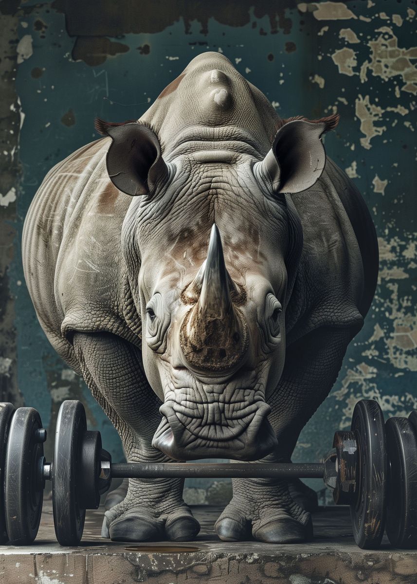 'Rhino Fitness Muscles Gym' Poster, picture, metal print, paint by ...