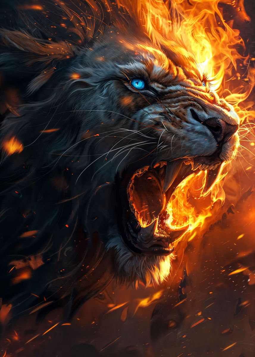 'fierce lion of fire' Poster, picture, metal print, paint by Adel S ...