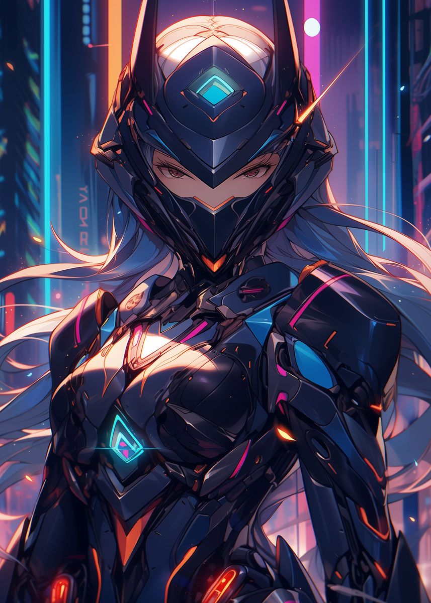 'Anime Futuristic Cute Girl' Poster, picture, metal print, paint by ...