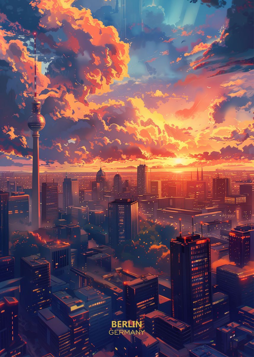 'Sunset in Berlin Germany' Poster, picture, metal print, paint by ...