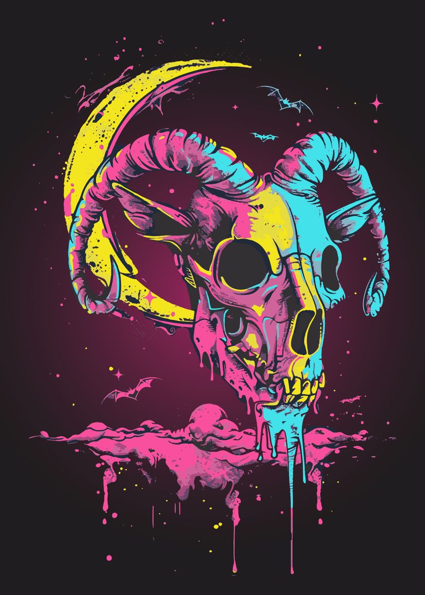'Trippy Goth Skeleton Goat' Poster, picture, metal print, paint by ...