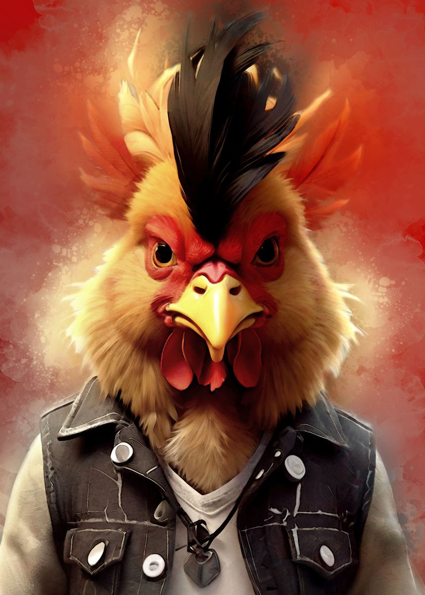'illustration of a rooster' Poster, picture, metal print, paint by ...