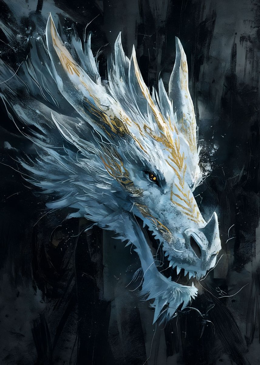 'Ice Dragon' Poster, picture, metal print, paint by Lukasz Kobylka | Displate