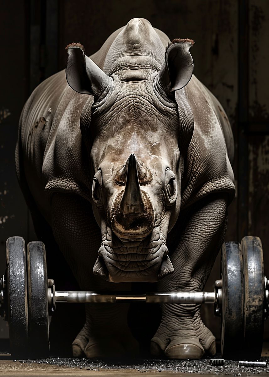 'Rhino Fitness Gym Workout' Poster, picture, metal print, paint by ...