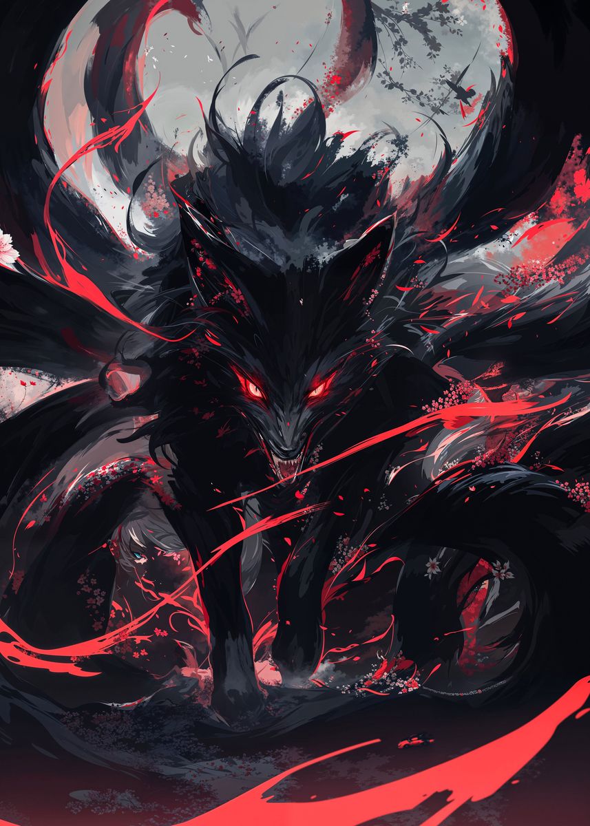 'black kitsune power' Poster, picture, metal print, paint by Adel S ...