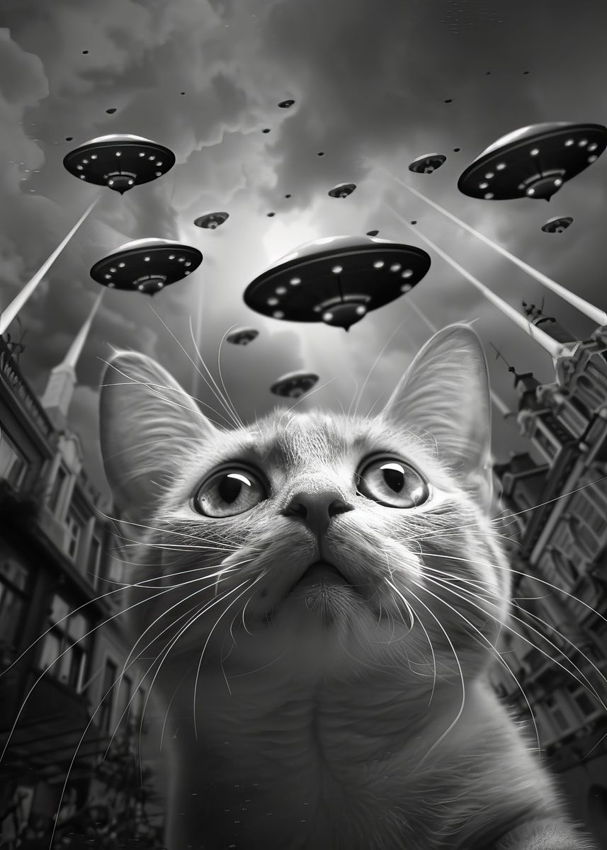 'UFO Alien Cat' Poster, picture, metal print, paint by Henning Seifert ...