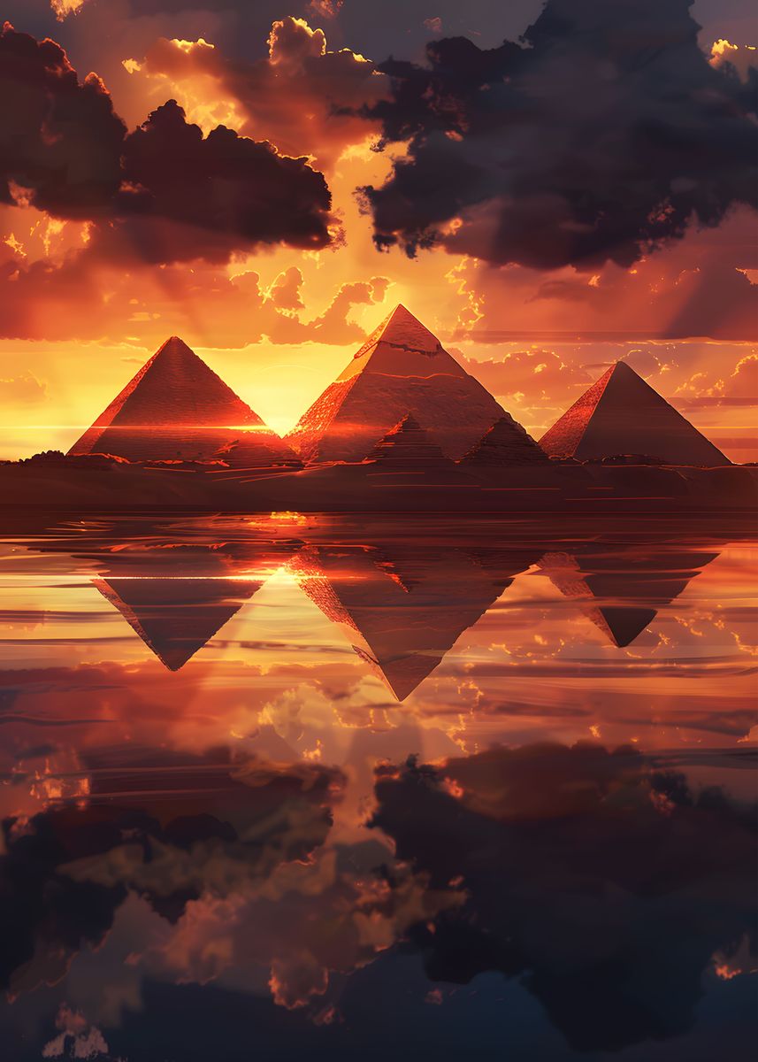 'Pyramids at Sunset Reflect' Poster, picture, metal print, paint by ...