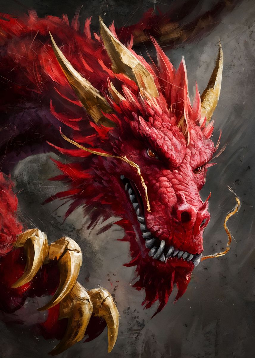 'Red Dragon' Poster, picture, metal print, paint by Lukasz Kobylka ...