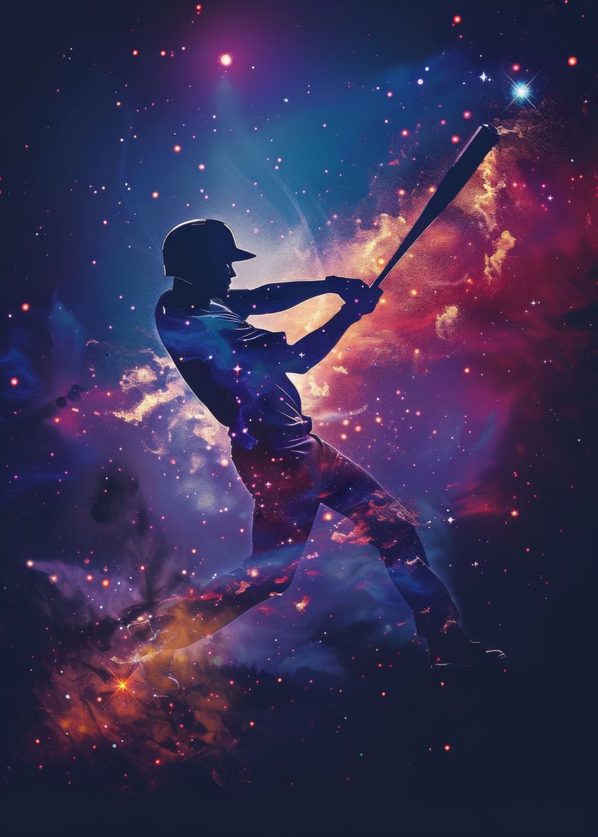 'Baseball Galaxy Silhouette' Poster, picture, metal print, paint by ...