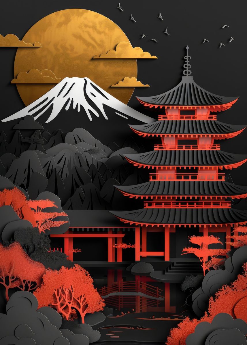'Red Gold Black Japan' Poster, picture, metal print, paint by Kai ...