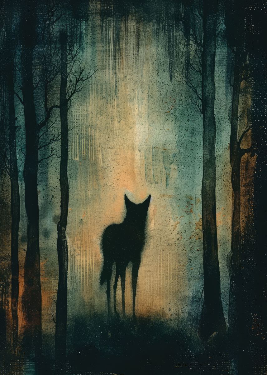 'Shadowy Dingo in the Woods' Poster, picture, metal print, paint by ...