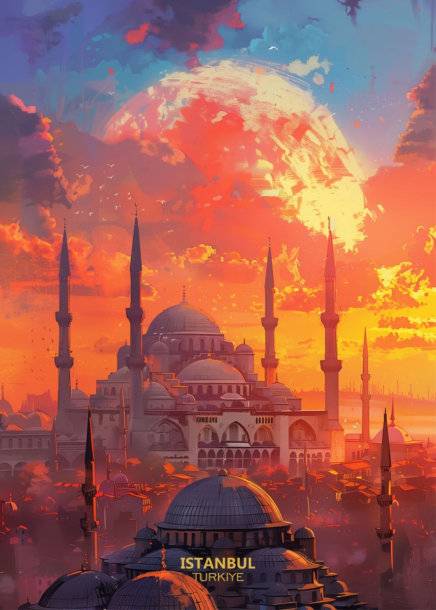 'Sunset in Istanbul Turkiye' Poster, picture, metal print, paint by ...