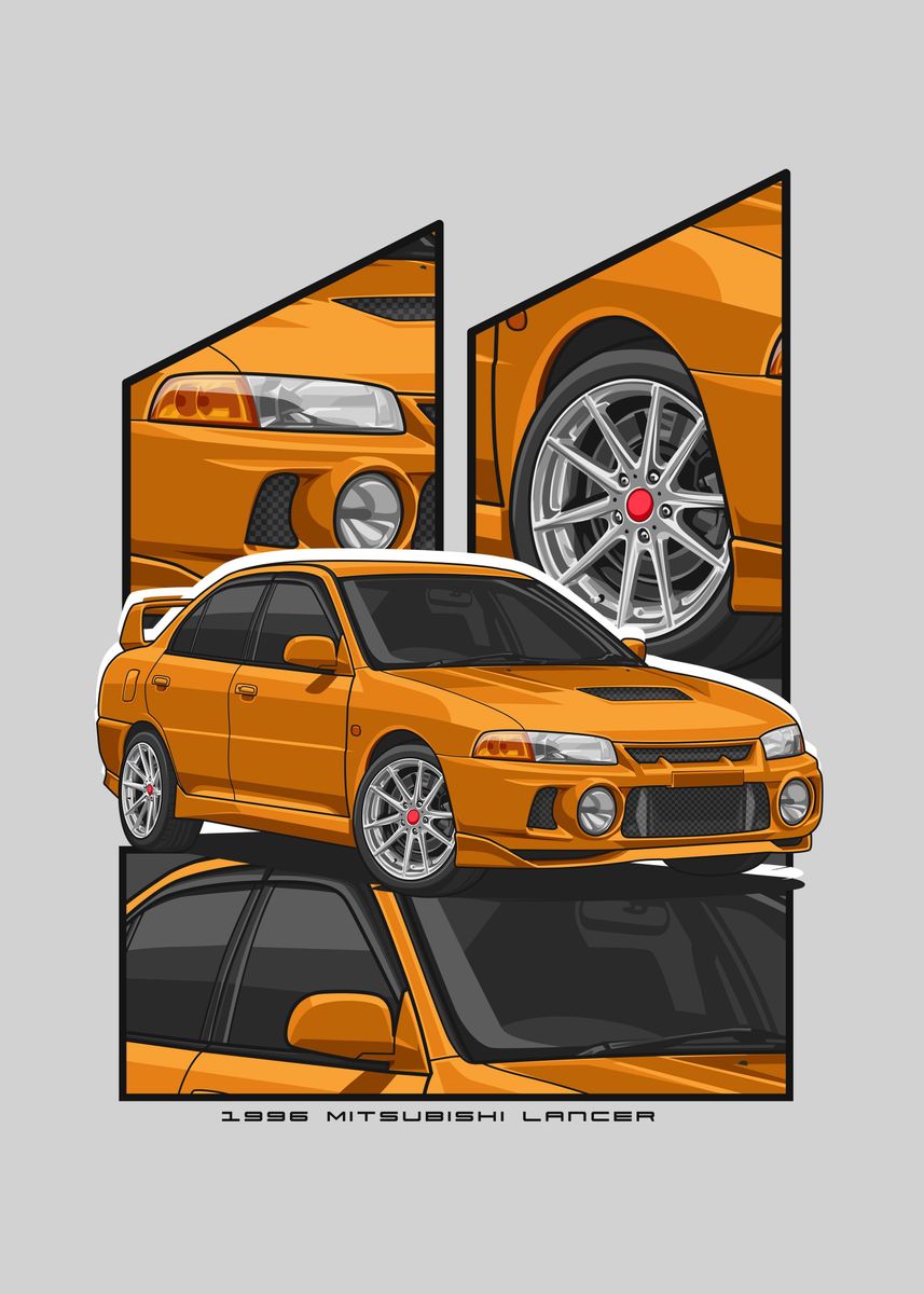 'Mitsubishi Lancer orange' Poster, picture, metal print, paint by ...