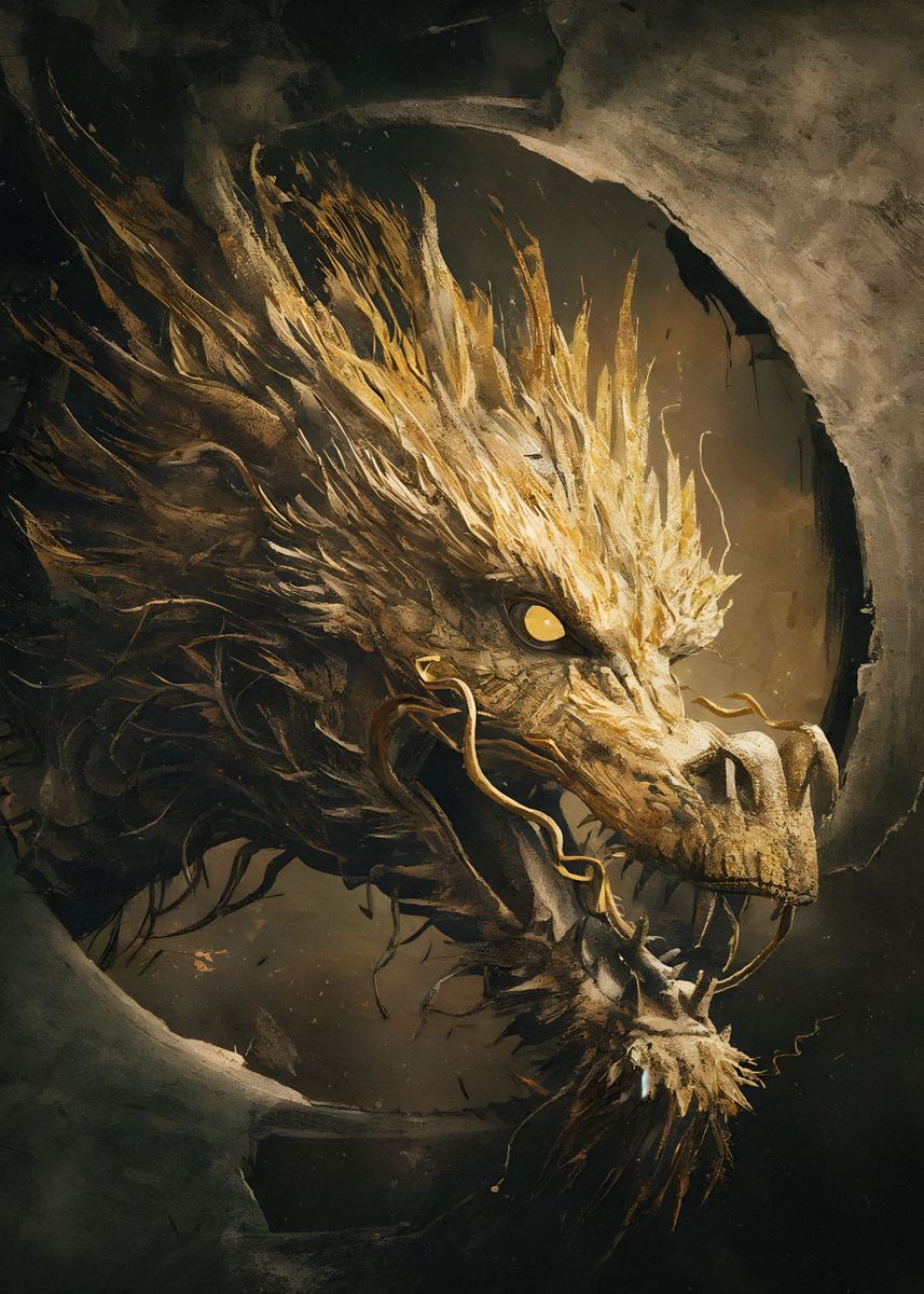 'Gold Dragon' Poster, picture, metal print, paint by Lukasz Kobylka ...