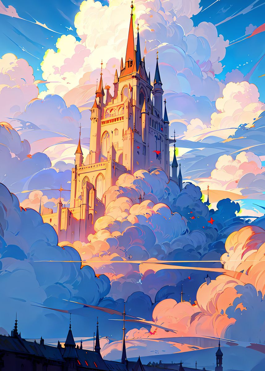 'Cloudy Castle' Poster, picture, metal print, paint by Ruzerin | Displate