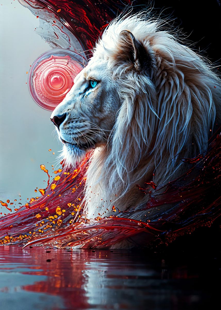 'FIERCE LION' Poster, picture, metal print, paint by ...