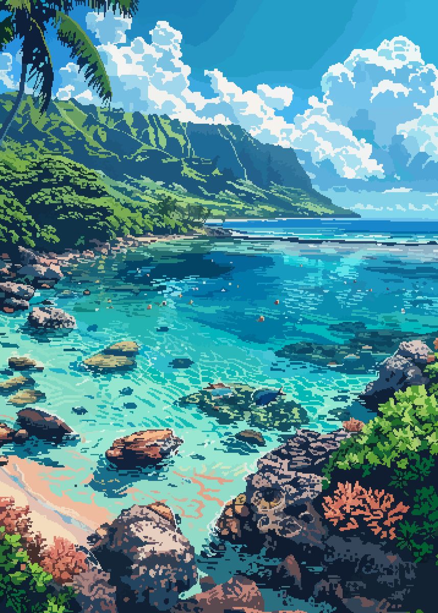'Hawaii Kauai Pixel Art' Poster, picture, metal print, paint by LVTFCO ...