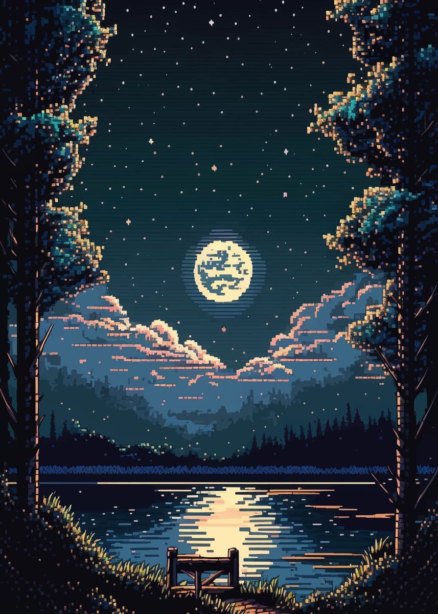 'beauty view dark moon' Poster, picture, metal print, paint by Bernard ...