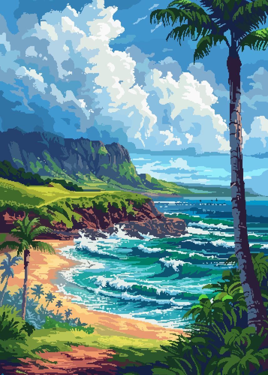 'Kauai Hawaii Pixel Art' Poster, picture, metal print, paint by LVTFCO ...